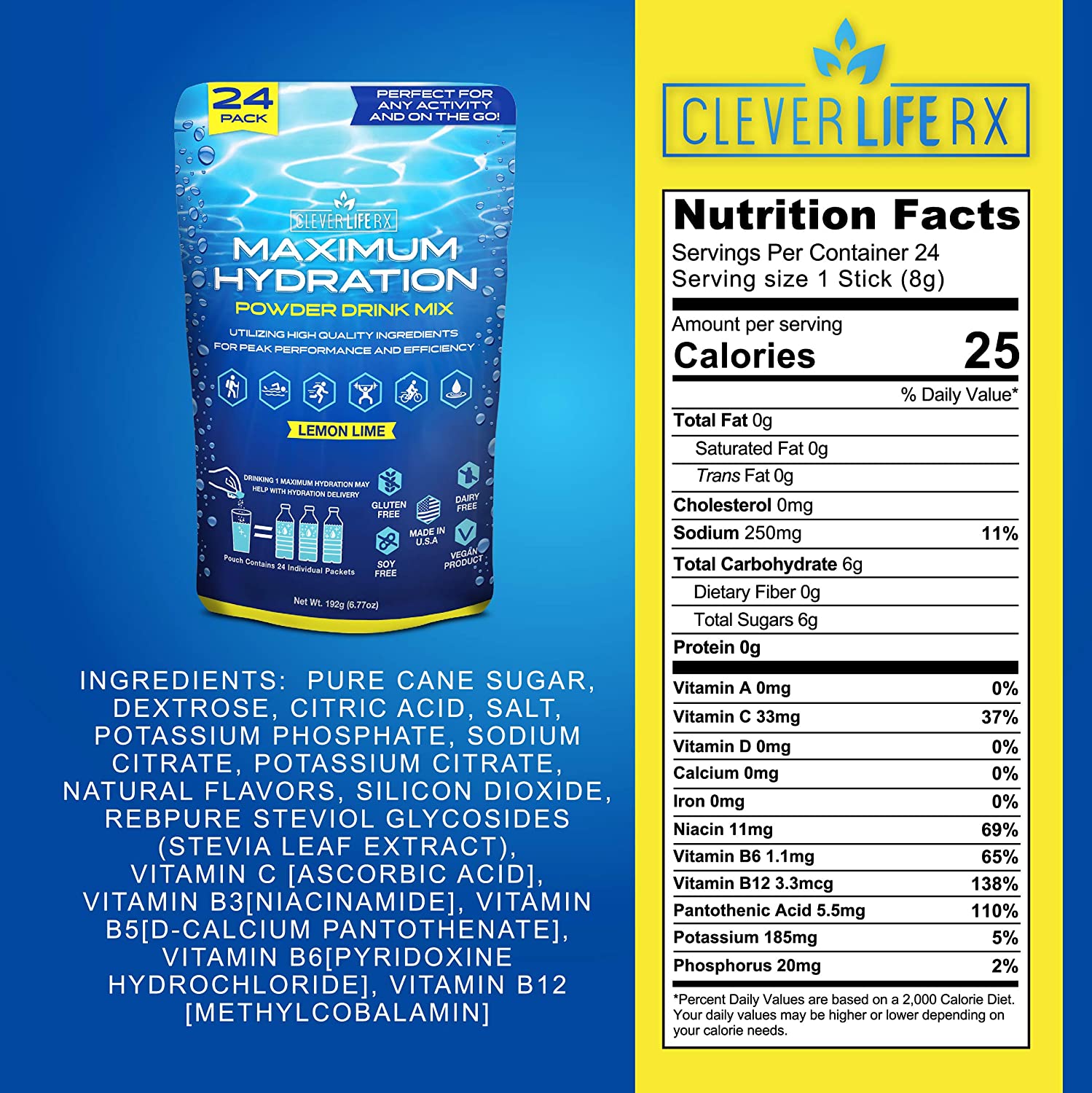 Clever Life Rx Maximum Hydration Vitamin Powder Energy Drink Mix ...